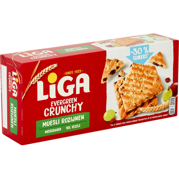 LiGA Evergreen Crunchy Koekjes Muesli-Rozijnen 6 x 2 Stuks 225g ...