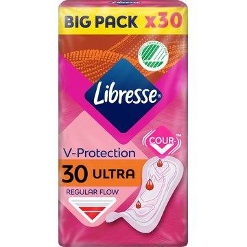 Libresse V-Protection Maandverband Ultra Regular Flow Big Pack 30 Stuks ...